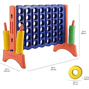 Amazon basics Giant BPA-Free 4-In-A-Row Premium Plastic Game Set with Carrying Bag, Great for Gifting, Blue, Yellow, Red, Green
