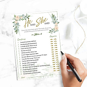 Bridal Shower Games (Set of 5 Activities for 50 Guests) - 5x7 Cards, Double-Sided, Floral Rustic Greenery Theme - Includes Marriage Advice Cards, Bridal Emoji - Wedding Shower Decorations Favors Party Supplies