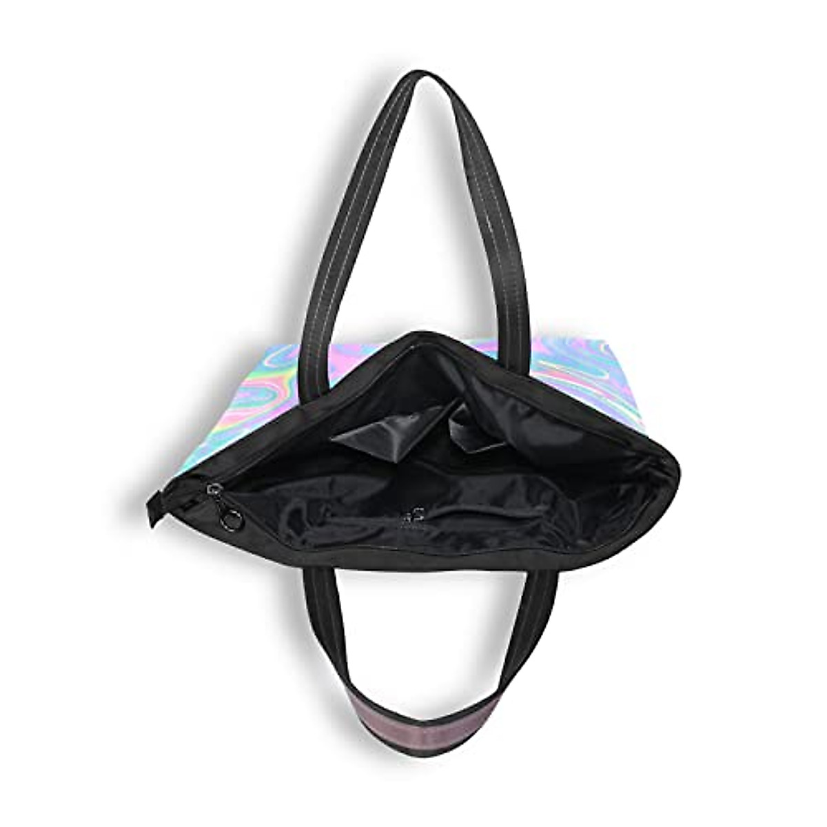 Bolaz Tote Bag with Pockets for Women Rainbow Marble Holographic Shoulder Bag Handbags Zipper Small Travel Office Business