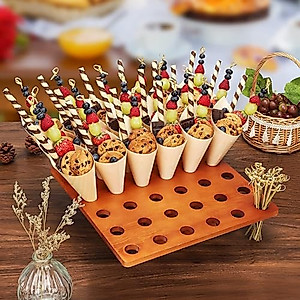 PTILSERY Wood Sushi Rack Square Display Shelf with Holes Ice Cream Cones Holder Ice Cream Presentation Rack for Sweet Shops