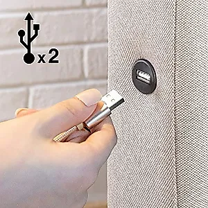 ZINUS Lottie Upholstered Platform Bed Frame with Short Headboard and USB Ports / Mattress Foundation / Wood Slat Support / No Box Spring Needed / Easy Assembly, Beige, Queen