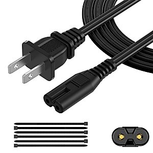 AC Power Cord 20FT(1 Pack), 2 Prong TV Power Cord, Power Supply Cable Replacement for Xbox One S, Xbox One X, Xbox Series X, PS3, PS4, PS5, Compatible for Printer, Monitor, Sound Bar, Game Console