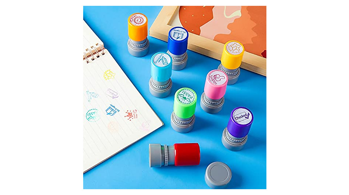 Colorful 8 Pack Teacher Stamps for Motivating Students