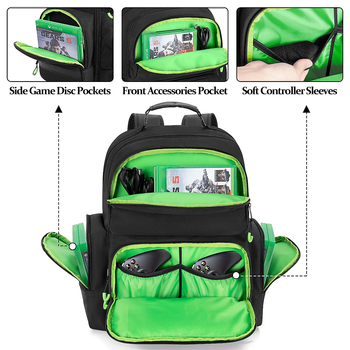 PGmoon Game Console Backpack Compatible with Xbox One/One S/ One X, Xbox Series S, Xbox 360/ 360 Slim, Travel Carrying Case Bag for 15.6’’ Laptop, Controllers, Cables (Patent Design)