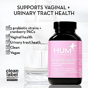 HUM Private Party Cranberry Pills for Women - Daily Vaginal Probiotic Women's Vitamins for Urinary Tract Health - Vegan Lactobacillus Supplement for a Balanced Vaginal pH + Microbiome (30 Capsules)