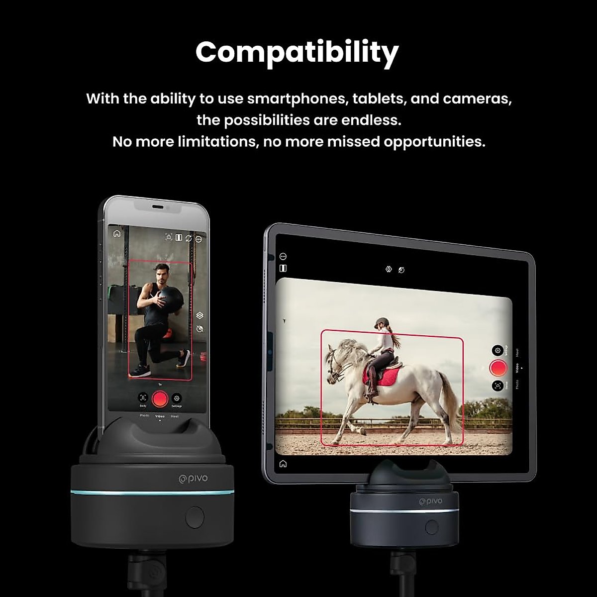 Pivo Max Performance Auto Tracking Phone Holder, Horse Tracker, Face & Body AI-Powered for Equestrians and Athletes, 360° Rotation for DSLR Camera with Remote Control