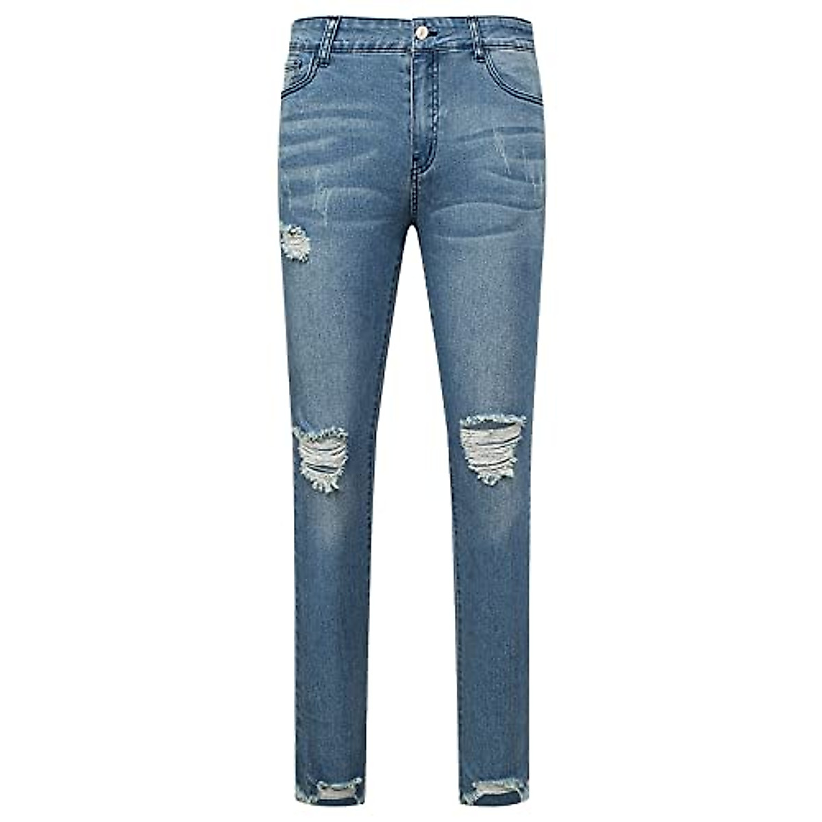 EVALESS Women Ripped High Rise Boyfriend Jeans Pull-On Distressed Stretchy Denim Pants Blue Size 8