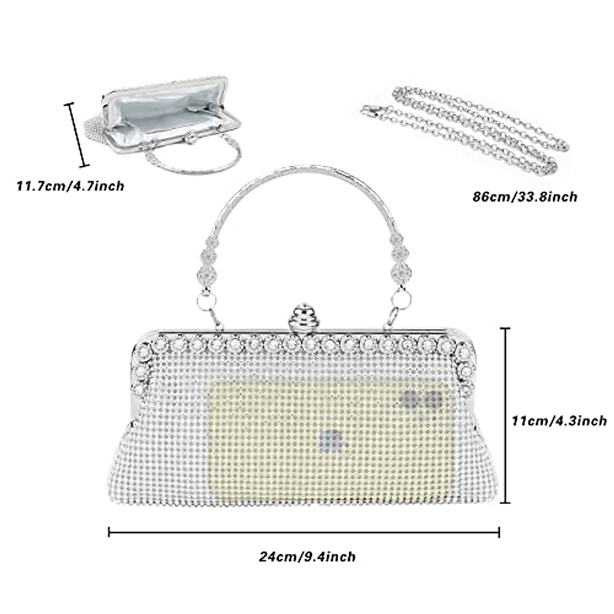 Silver Clutch Purse Rhinestone Clutch Evening Formal Crystal Bag Wedding Purse Party Bridal Handbags for Women (silver)