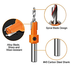 ASNOMY 10Pcs Wood Countersink Drill Bit Set, 5Pcs Countersink Drill Bit with 5Pcs Extra Pilot Drill bit, Tapered Drill Bits with 5/16" Round Shank, Counter Sinker Drill Bit Set for Woodworking