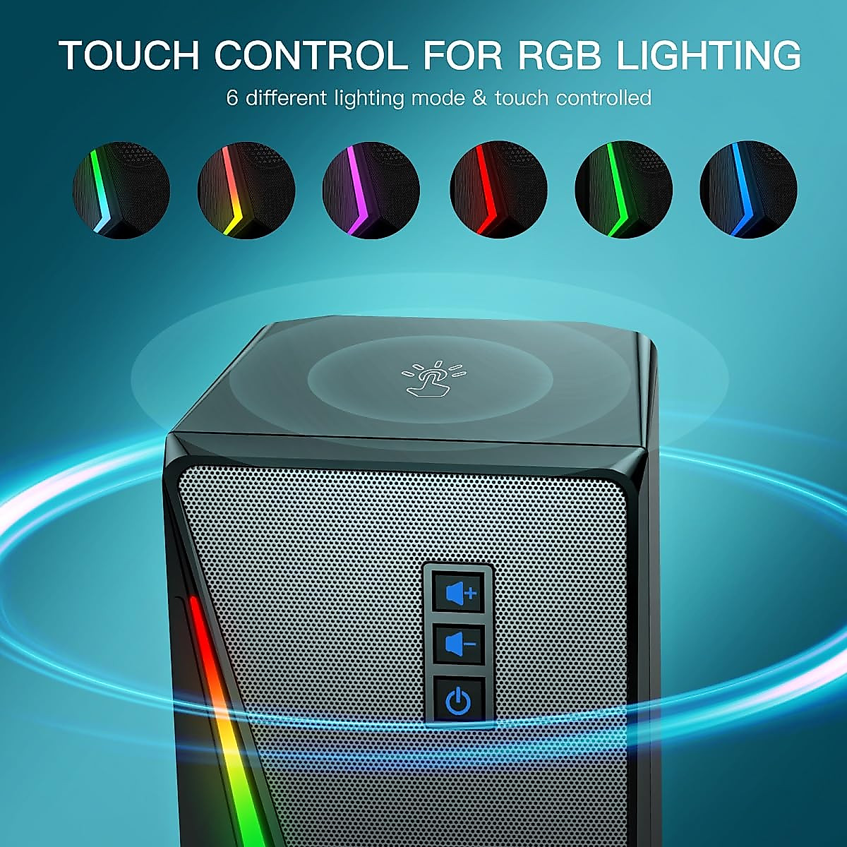 LLEVTIC Computer Speakers, Desktop Speakers with 6 Colorful RGB Lights, Volume Control PC Speakers, USB Powered Gaming Speakers with 3.5mm Aux Cable for PC Monitor Laptop Tablet Phone