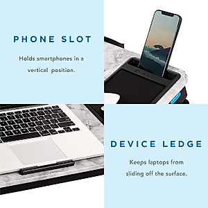 LAPGEAR Extra Large Adjustable Lap Desk with Gel Wrist Rest, Mouse Pad, Phone Holder, Device Ledge, and Booster Cushion - White Marble - Fits up to 17.3 Inch Laptops - Style No. 88101