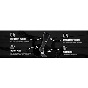 MudGear Merino Wool Long Compression Socks - Wool Compression Socks for Mountain Biking And Cycling, Gym, Running, Cycling, Hiking,Work - Cushioned Athletic Socks (Black/Gray,Large)