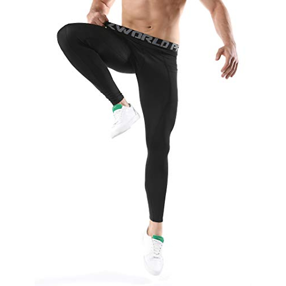 SILKWORLD 3 Pack Mens Compression Pants Running Tights with Pockets Mens Leggings for Sports (Pack of 3: Black, Gray, White, Large)