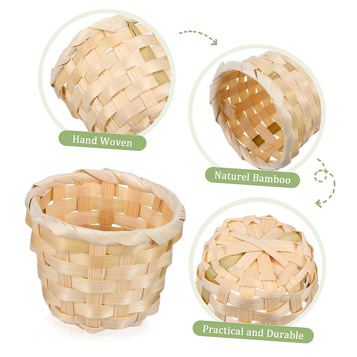 TINEASUR 6pcs Woven Basket Storage Basket Mini Containers Woven Hamper Tablescape Decor Woven Basket Decor Mini Baskets for Crafts Toy Wicker Basket Laundry Basket White Candy Basket Wooden