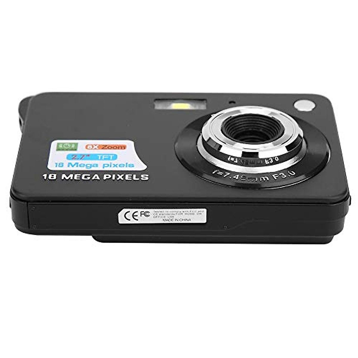 Digital Camera 8X Zoom Card Digital Camera 18 Mp 2.7in LCD Display Maximum Support 32gb Memory Card Built-in Microphone Selfie Camera for Boys and Girls(Black)