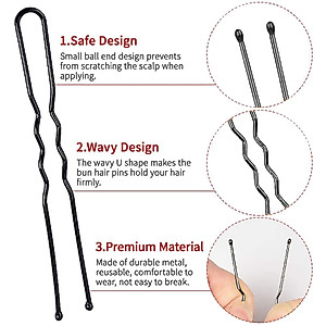 WSICSE U Shaped Hair Pins, 200Pcs 2.4Inches Hair Bun Pins with Storage Box for Buns, Women, Girls and Wedding Hairstyles (Black+Brown)