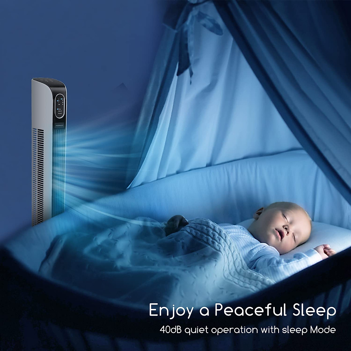 Aigostar Tower Fan, 42inch Oscillating Cooling Fan with Remote, Quiet Bladeless Floor Fan, 3 Speeds, 3 Modes, 10H Timer, LED Display with Touch Control, White Standing Fan for Bedroom Home Office