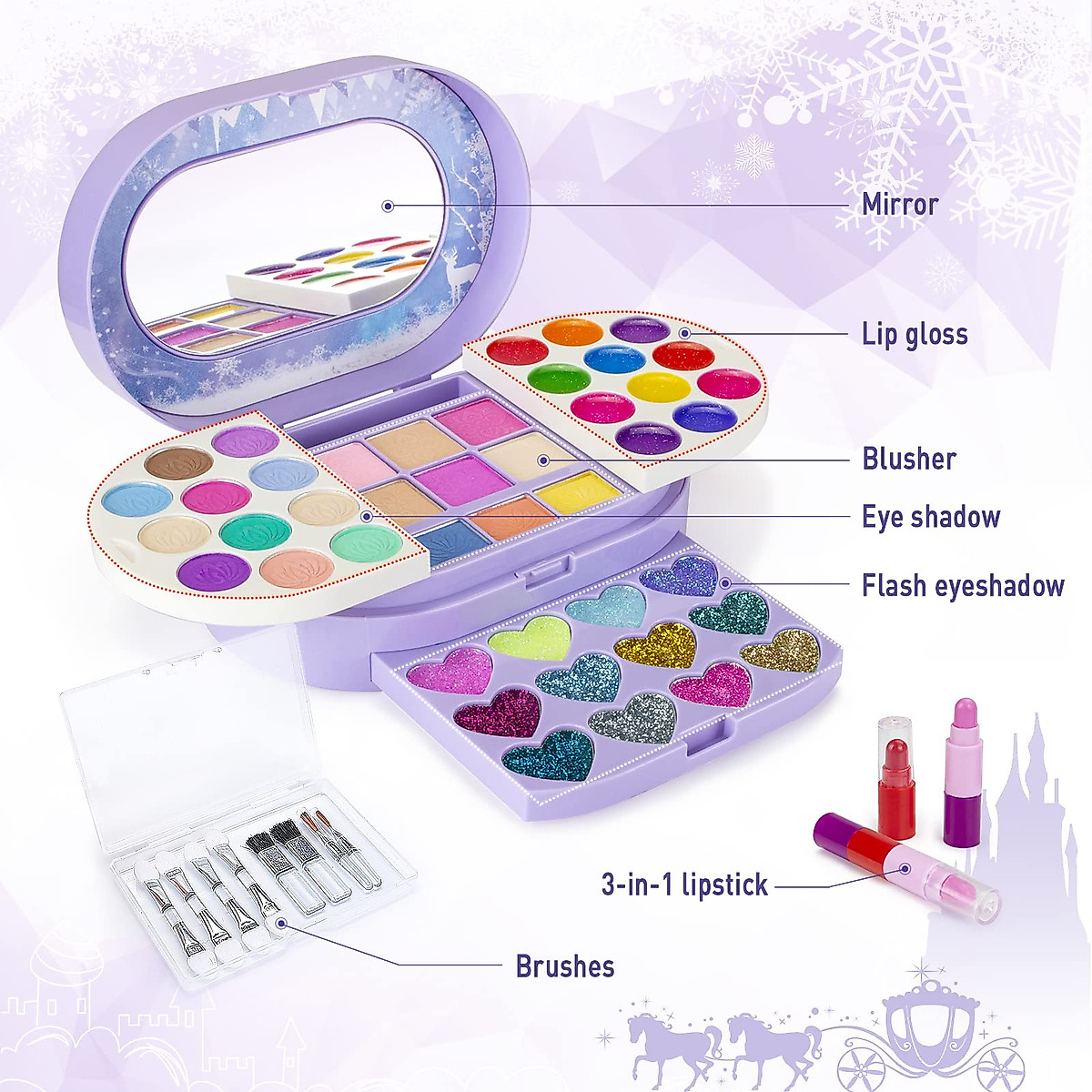 Tomons Kids Makeup Kit for Girl Real Washable Cosmetic Toy Beauty Set , Birthday Toys Gift for 3 4 5 6 7 8 9 10 Year Girls