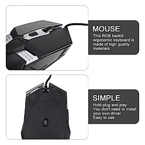 OSALADI 1 Set Keyboard and Mouse Set RGB Backlight Backlit Gaming Keyboard Replacement RGB Keyboard Office Keyboard Wired Keyboard and Black Laptop Modern keycaps pbt USB abs h600