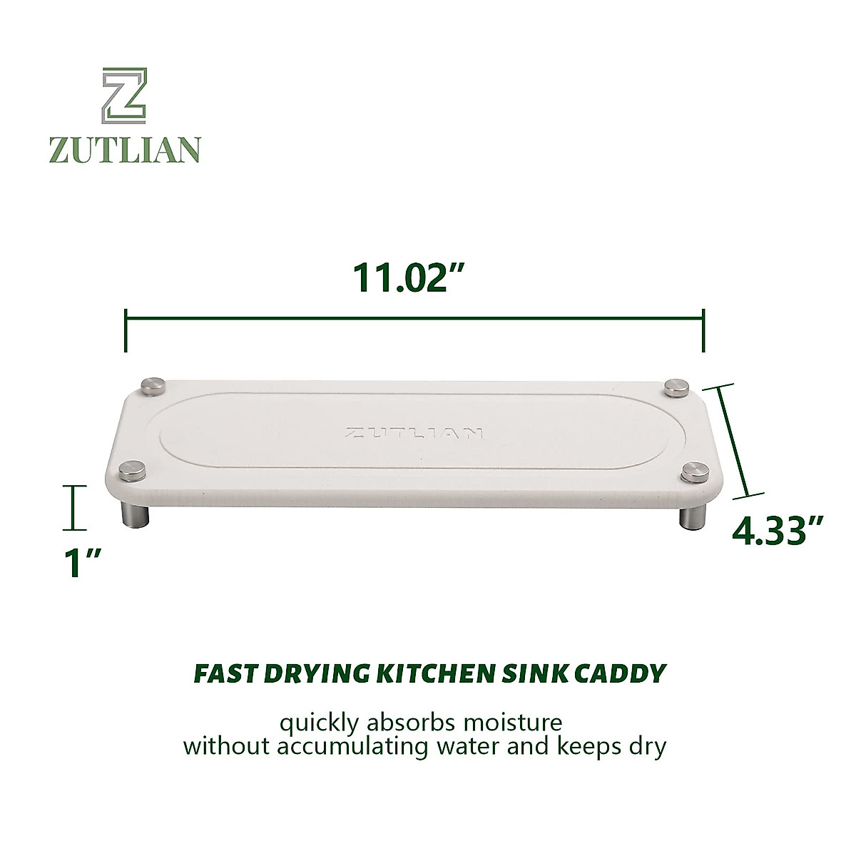 Zutlian Instant Dry Sink Caddy Organizer, Fast Drying Stone Sink Tray for Bathroom Counter, Kitchen Sink Stone Tray Quick Dry Sponge Holder Diatomaceous Earth Sink Caddy For Modern Home