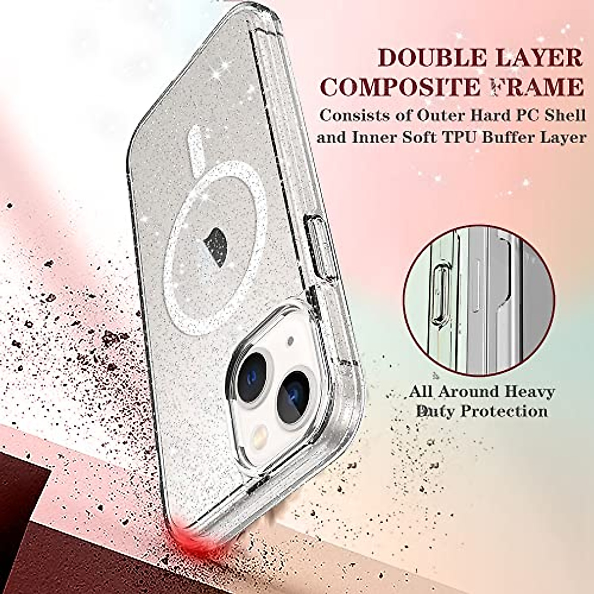 LABILUS iPhone 13 Mini Case, Glitter Shining Double Layers Bumper Hard PC Back Protective Case Compatible with MagSafe for Girls Women, Designed for iPhone 13 Mini (5.4 inch) - Magnetic Clear