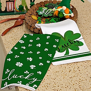 ARKENY St Patricks Day White Shamrock Kitchen Towels Dish Towels St. Patrick's Day Decorations for Home Drying Cloth Lucky Sign 18x26 Inch Stripe Hand Towel for Cooking Set of 2