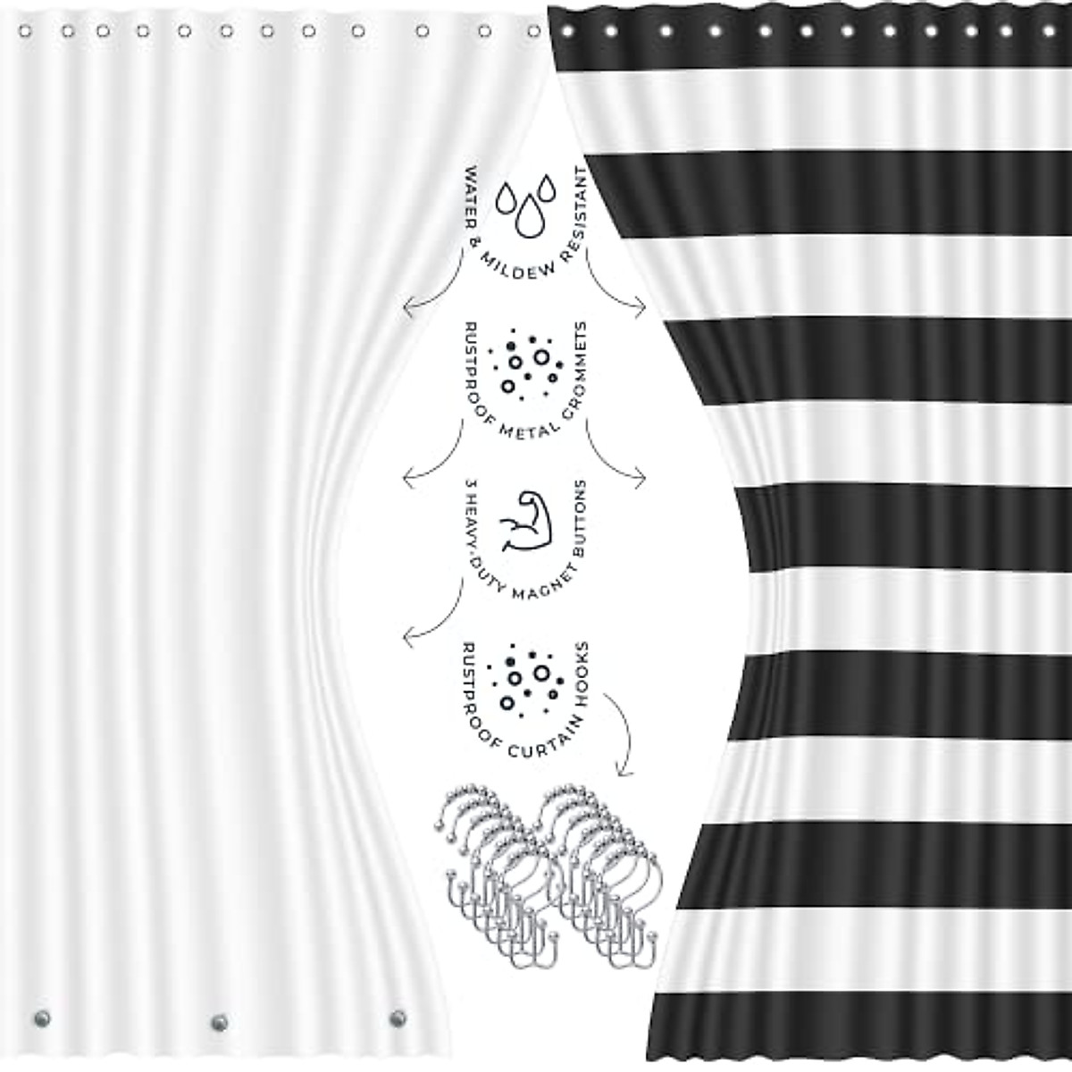 Clara Clark Bathroom Set – Bathroom Shower Curtain Sets with Liner, 20PC Bathroom Accessory Set, Bathroom Sets, Black Bathroom Accessories Set Complete with Shower Curtain Set with Liner and Hooks