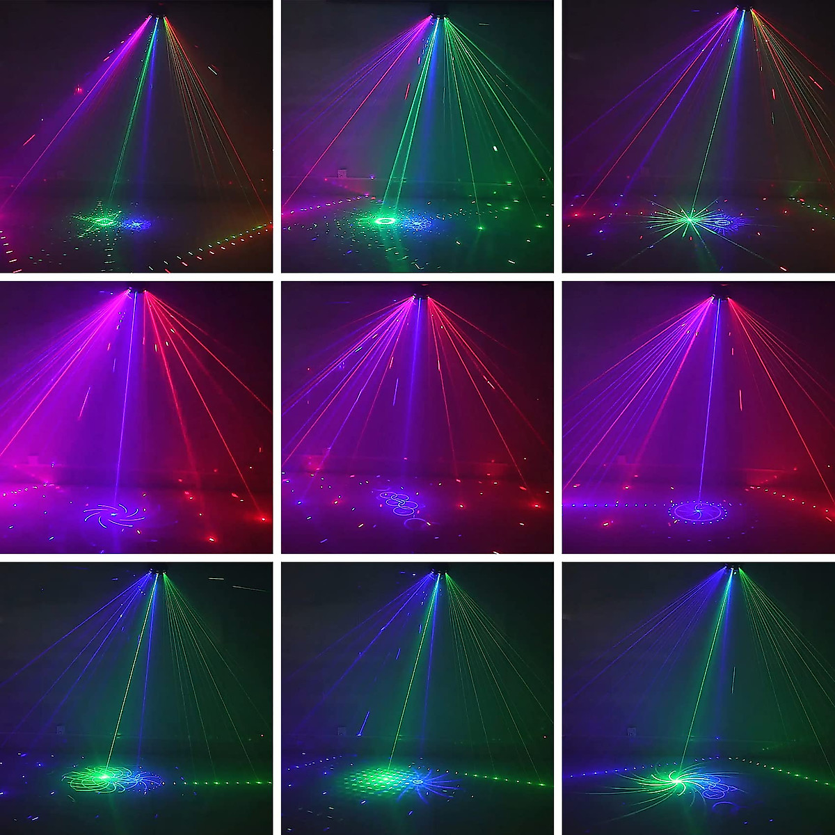Party Lights, 15 Eyes RGB DJ Disco Lights, Strobe Stage Light Sound Activated LED Projector with Remote Control and 125 Projection Effects for Party Bar Christmas Birthday Wedding, DMX512 Control