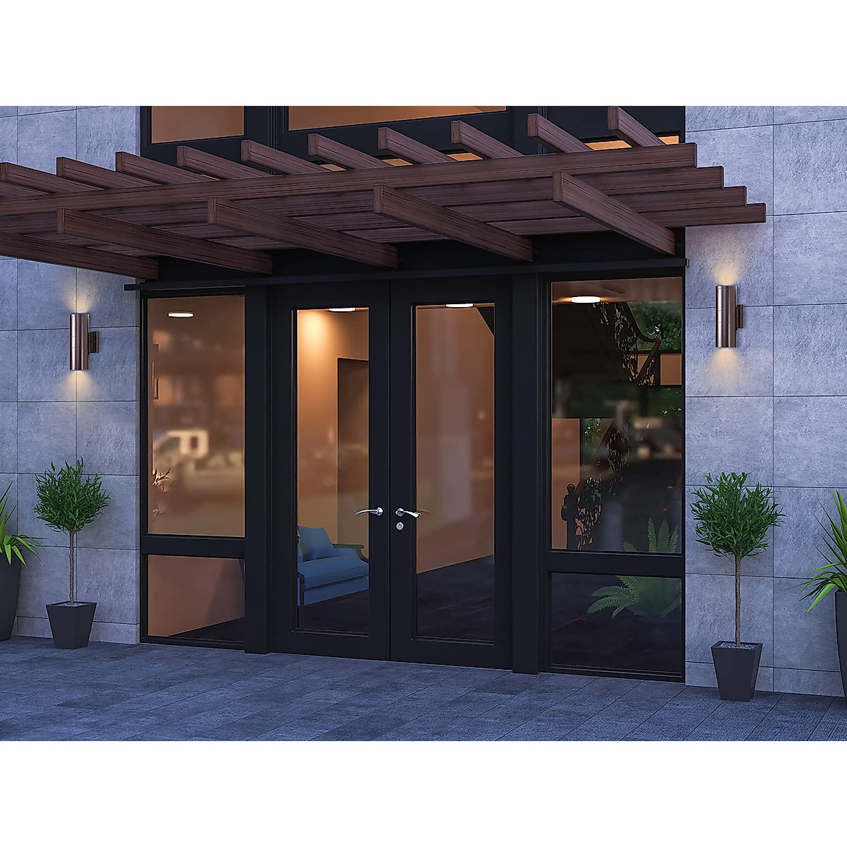 mirrea Modern Outdoor Porch Light Patio Light in 2 Lights with Aluminum Cylinder and Tempered Glass Cover Waterproof Wall Sconce 2 Pack (Oil Rubbed Bronze)