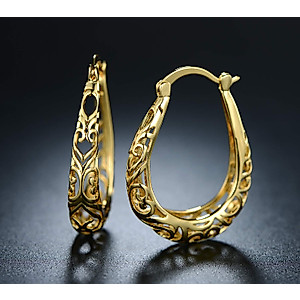 Barzel 18K Gold Plated Filigree Hoop Earrings For Women (Gold)