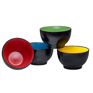 Bruntmore 20 Ounce Muti color ceramic bowls Dessert Bowls Set Of 4, 20 Oz Porcelain Dip Ice Cream Bowls, Serving Bowls,Microwave,Pasta Bowls Best for Christmas Gift