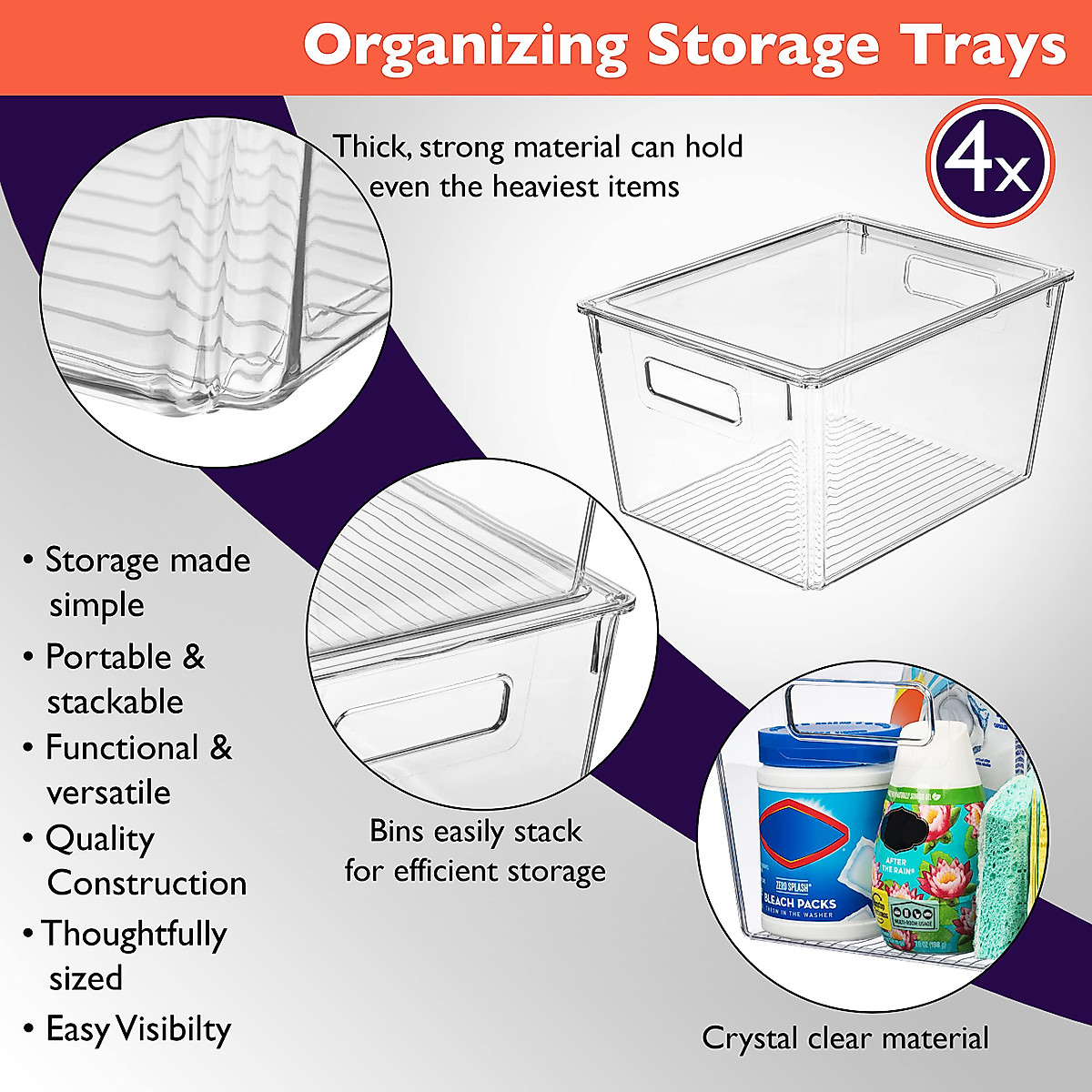 ClearSpace Plastic Storage Bins with Lids X-Large – Perfect Kitchen Organization or Pantry Storage – Fridge Organizer, Pantry Organization and Storage Bins, Cabinet Organizers