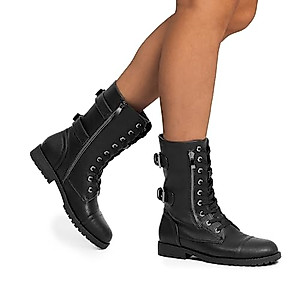 DREAM PAIRS Women's Terran Snow Black Faux Fur Lined Mid Calf Riding Combat Boots Size 10 M US