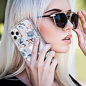 luolnh iPhone 11 Pro Max Case,iPhone 11 Pro Max Cute Case with Flowers,for Girly Women,Shockproof Clear Floral Pattern Hard Back Cover for iPhone 11 Pro Max 6.5 inch 2019 -Blue