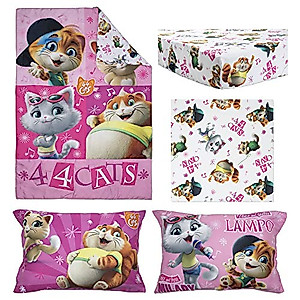 44 Cats 4 Piece Toddler Bedding Set - Includes Quilted Comforter, Fitted Sheet, Top Sheet, and Pillow Case, Pink (FFC102)