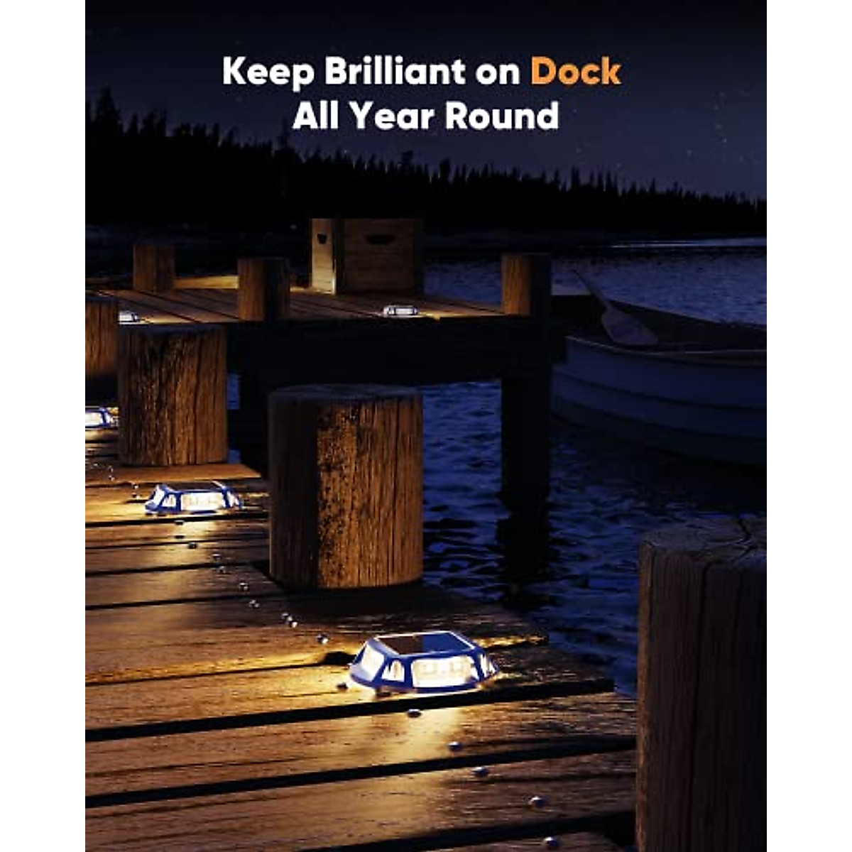 JACKYLED 8-Pack Solar Deck Lights Outdoor, 12 LED Solar Dock Lights Marine Waterproof, Dusk to Dawn Solar Lights for Backyard Sidewalk Garden Pathway Walkway Patio Backyard (Warm White)