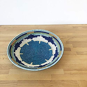 16" X-Large African Basket- Mwangaza/Rwanda Basket/Woven Bowl/Sisal & Sweetgrass Basket/Blues, Orange, Green, Yellow, White