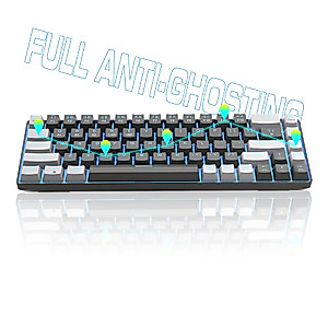 MageGee 60 Percent Wireless Mechanical Keyboard, 2.4G/BT5.1/USB-C Mini Gaming Keyboard with Blue Switch, 68 Keys Compact Blue Backlit Office Keyboard for PC Laptop Mac Smartphone, Black/Grey