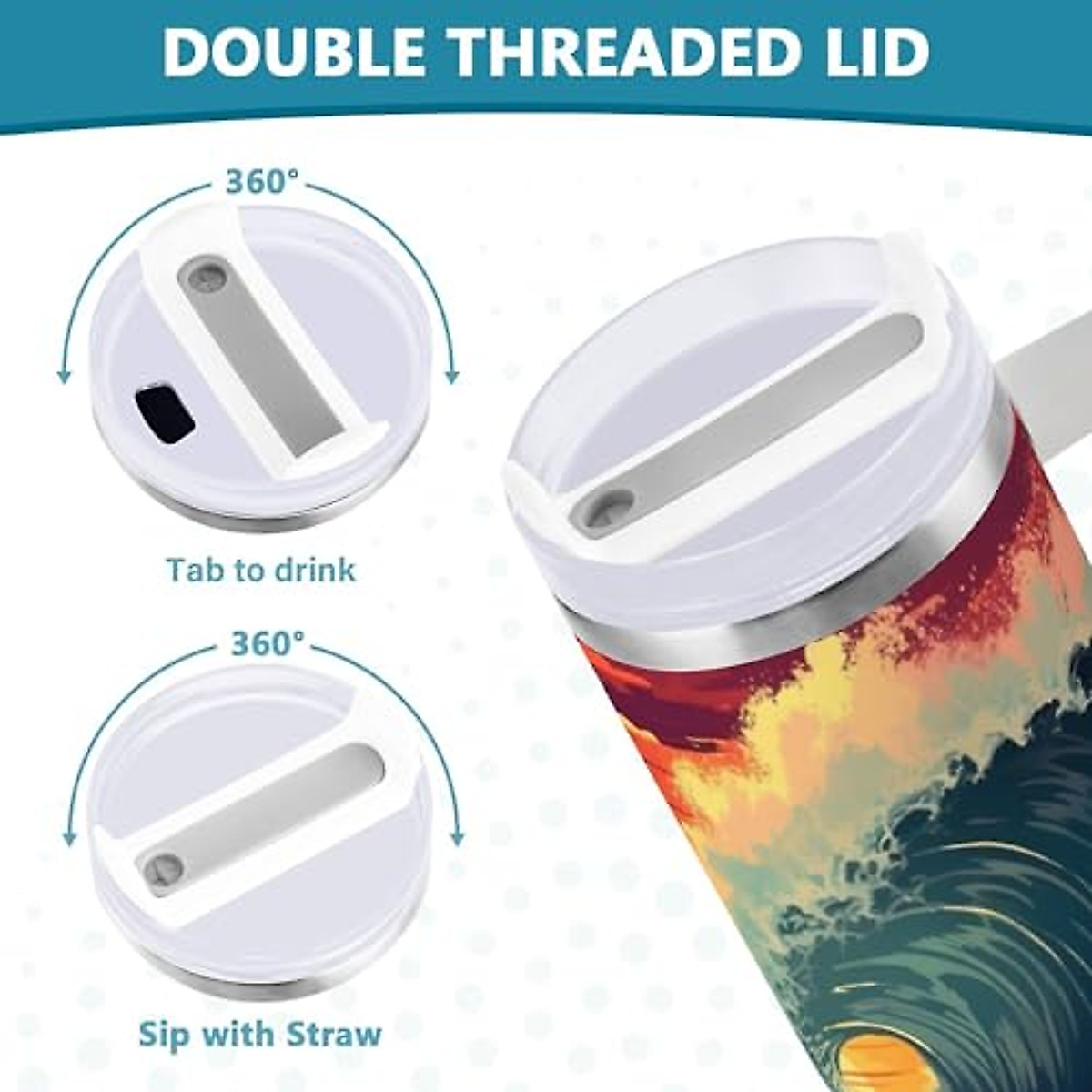 Jihqo Beach Surfer Riding Waves 40 oz Stainless Steel Vacuum Insulated Tumbler with Handle and Straw Lid, Leakproof Water Bottle Double Wall Travel Mug Coffee Cup, Cupholder Friendly