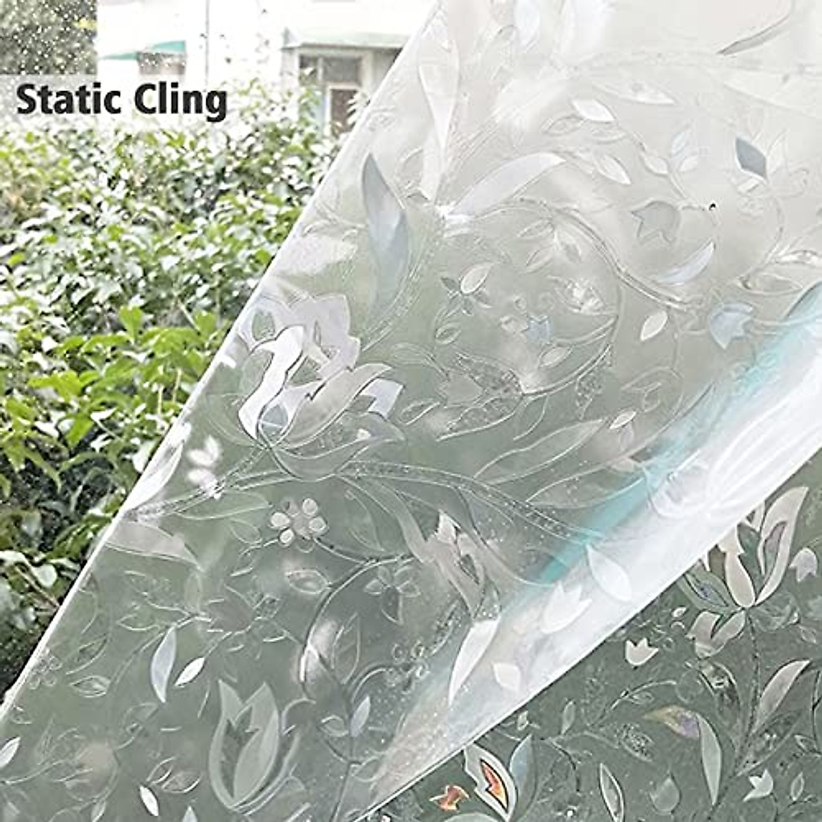 Window Privacy Film,No Glue Static Cling Film, Translucent, Anti UV, Decorative Living Room Kitchen Windows - Tulip Pattern -17.5inches x 78.7inches