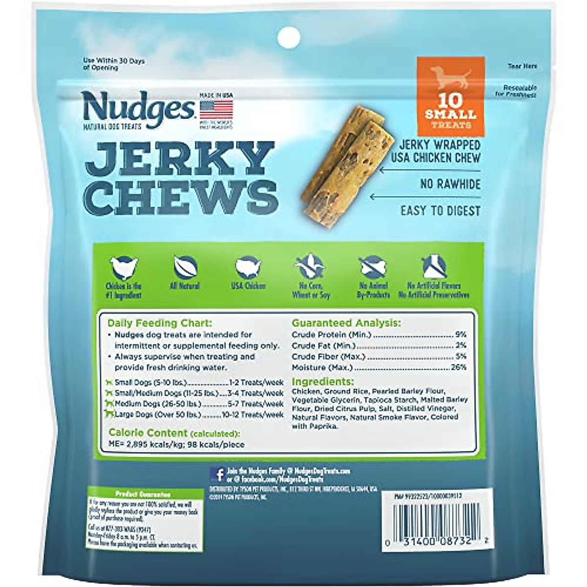 Blue Buffalo Nudges Jerky Chews Natural Dog Treats Small Breed, Chicken, 12oz Bag, 10 Count