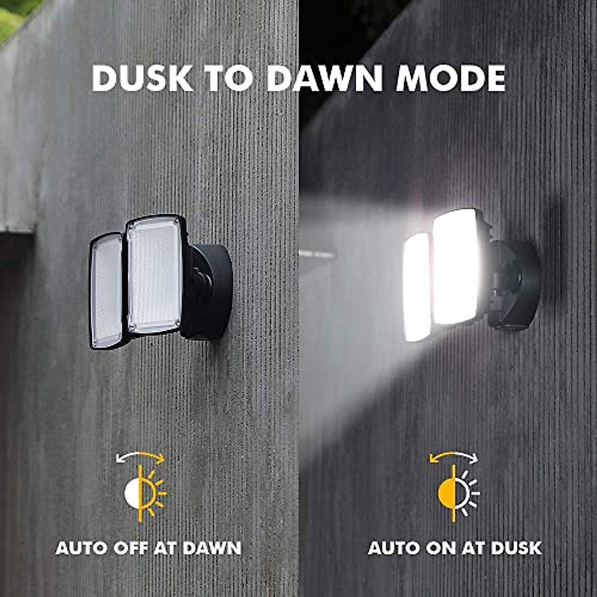 LUTEC 2 Packs LED 3500 Lumen 32W 5000K Integrated Dual-Head Floodlight Outdoor Dusk to Dawn Waterproof Exterior Security Wall Light for Patio Garden Yard-Black…