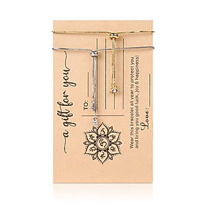 Yhluck Natural Crystal Healing Bracelet Set Friendship Wish Bracelets 24K Real Gold Plated Quartz Bracelet with Message Card Health Wealth Energy Jewelry Christmas gifts