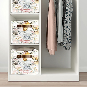 Safari Animals Floral Personalized Storage Bins Basket Cubic Organizer with Durable Handle for Shelves Wardrobe Nursery Toy 1 Pack