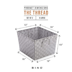 BINO Woven Strap Storage Basket with Built-in Carry Handles | Stylish Storage Organizer | Decorative Home Storage | Neat and Tidy Organizer, Home Essentials (Large- Light Grey, 2-Pack)