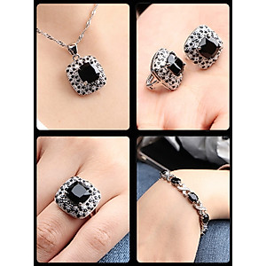 Jewelry Set for Women,Cubic Zirconia Tennis Necklace Ring Clips Earring Bracelet set Wedding Birthday Anniversary Engagement Gift For Wife Girlfriend Friend Bridal (Black)