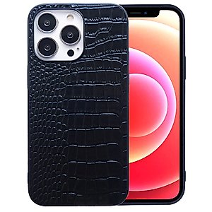 iPhone 13 Mini Case for Women, DMaos Crocodile Synthetic Patent Leather Cover, Classic Fashion for iPhone13 Mini 5.4 inch - Black