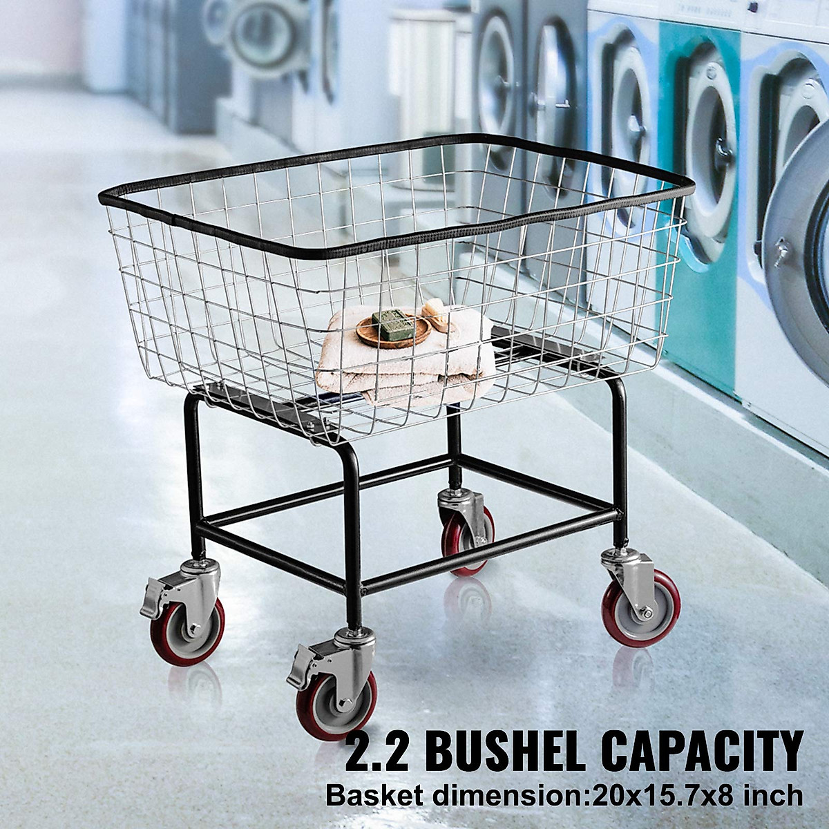 VEVOR Wire Laundry Cart 2.2 Bushel, Wire Laundry Basket With Wheels 20''x15.7''x26'', Commercial Wire Laundry Basket Cart, Galvanized Steel Frame with 5'' Casters, Wire Basket Cart for Laundry