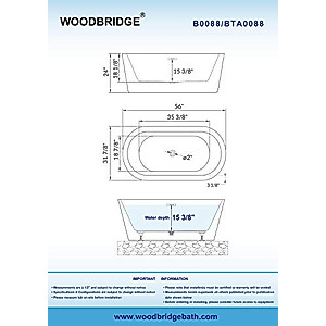 WOODBRIDGE 56" Acrylic Freestanding Bathtub Contemporary Soaking White Tub with Chrome Overflow and Drain，B0088--C--Drain&O