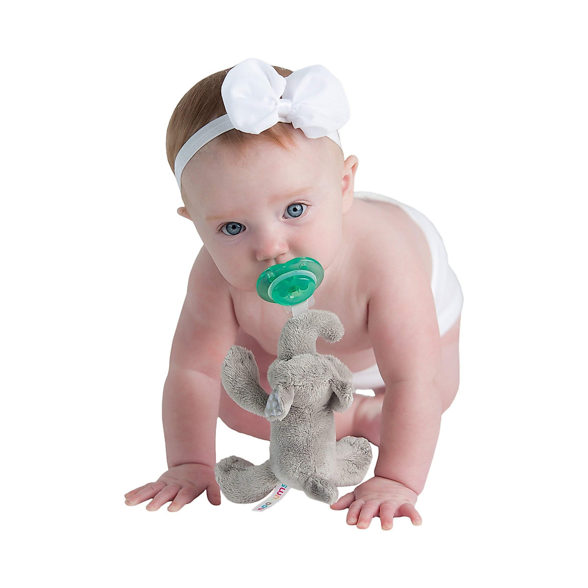 Nookums Paci-Plushies Buddies Adapts to Most Name Brand Pacifiers, Safe and Suitable for All Ages, Plush Toy Includes Detachable Pacifier (Ella The Elephant)